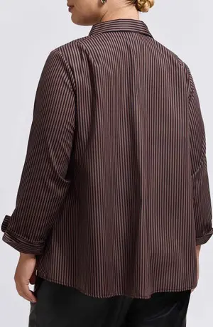 Foxcroft Agnes Floral Stripe Cotton Poplin Popover Top
