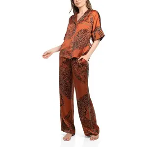 MIDNIGHT BAKERY Tiger Print Satin Pajamas - Rust