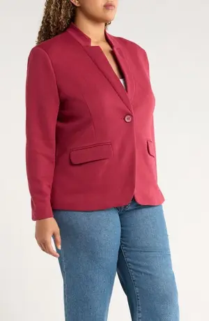 GIBSONLOOK Inverted Notch Collar Cotton Blend Blazer - Cranberry