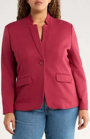 GIBSONLOOK Inverted Notch Collar Cotton Blend Blazer - Cranberry