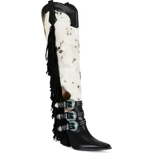 AZALEA WANG Faux Fur Over-the-knee Western Boots - Blackmulti