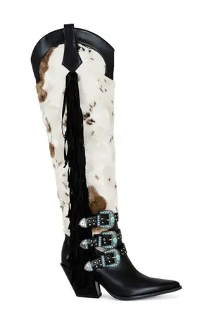 AZALEA WANG Faux Fur Over-the-knee Western Boots