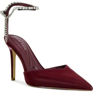 AZALEA WANG Rabrindra Pointed Toe Pumps With Ankle Strap - Burgundy