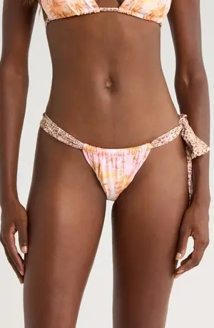KULANI KINIS Ruched Side Tie Thong Bikini Bottoms - Wild Skies