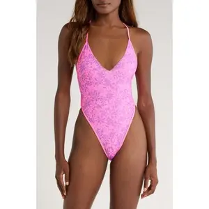 KULANI KINIS Plunge Cross Back One-piece Swimsuit - Bubble Berry