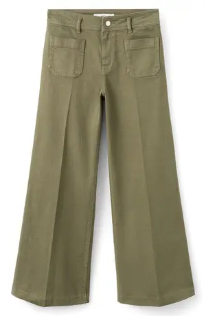 Mango Jessie Patch Pocket Wide Leg Jeans - Khaki Green