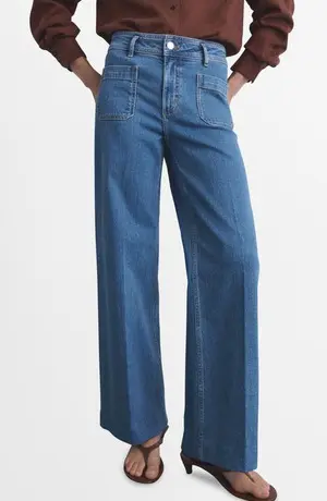 Mango Jessie Patch Pocket Wide Leg Jeans - Medium Blue