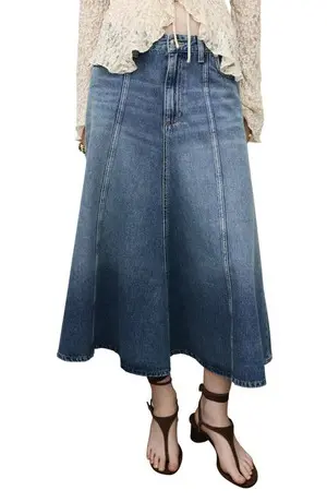 Mango Denim Maxi Flared Skirt