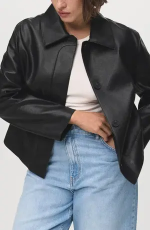 Mango Sabina Faux Leather Jacket - Black
