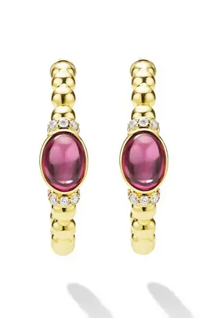Lagos Caviar Rhodolite Garnet & Diamond Beaded Hoop Earrings