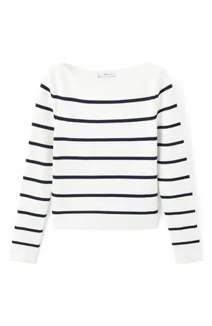 Mango Fine Knit Boat Neck Sweater - Ecru