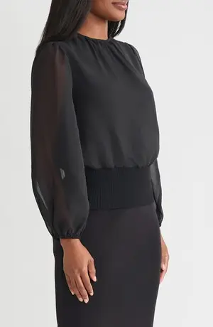 Misook Sheer Sleeve Mixed Media Top