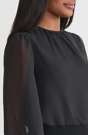 Misook Sheer Sleeve Mixed Media Top
