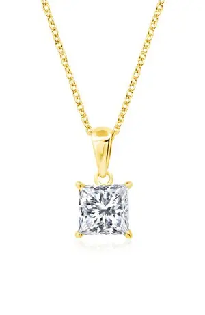 CRISLU Princess Cut Cubic Zirconia Pendant Necklace - 18kyg/clear Stone
