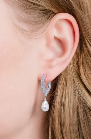 CRISLU Teardrop Pearl & Pavé Drop Earrings