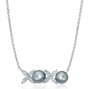 CRISLU Pendant Necklace With Pearl And Zirconia - Pure Platinum/gray Pearl