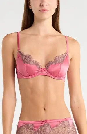 FLEUR DU MAL Juliet Lace Trim Underwire Silk Blend Demi Bra - Fraise