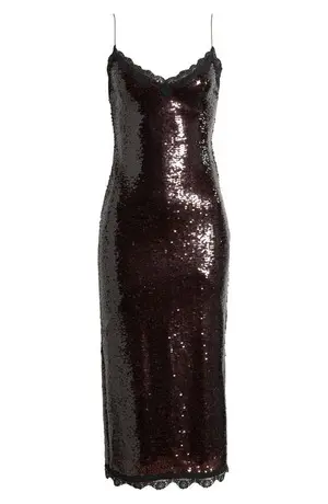 LoveShackFancy Verelith Sequin Lace Trim Cocktail Dress