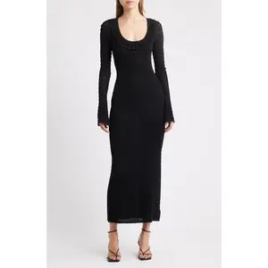 LoveShackFancy Tawnie Ruffle Pointelle Maxi Dress - Black