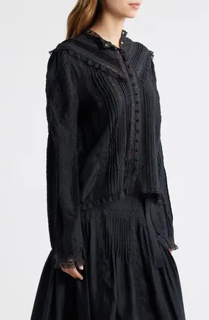 LoveShackFancy Aralina Lace & Ruffle Shirt - Black