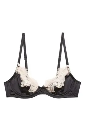FLEUR DU MAL Juliet Lace Trim Underwire Silk Blend Demi Bra - Black