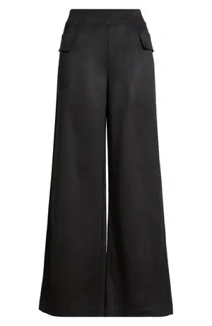 Hue Faux Suede Wide-leg Pants - Black