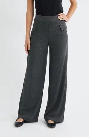 Hue Herringbone Wide Leg Pull-on Pants