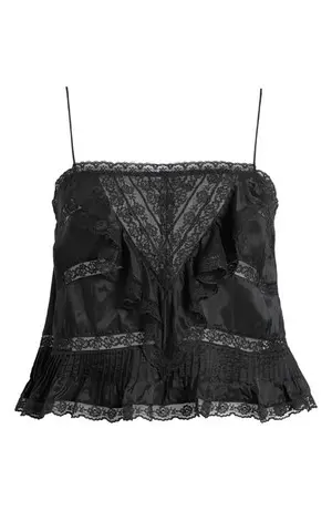 LoveShackFancy Ondeline Ruffle & Lace Silk Camisole - Black