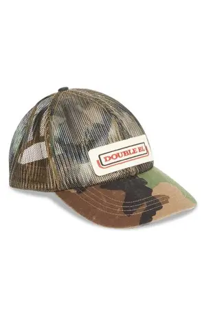 Double Rl Camo Print Trucker Hat With Logo Patch - Woodland Camo