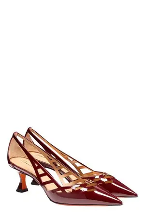 Santoni Patent Leather Mid-heel Pump With Openwork Detail - Red