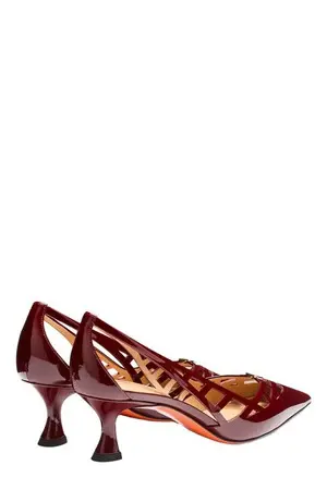 Santoni Patent Leather Mid-heel Pump With Openwork Detail - Red