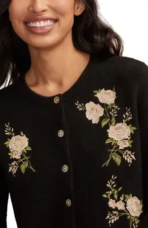 Lucky Brand Embroidered Cardigan - Caviar