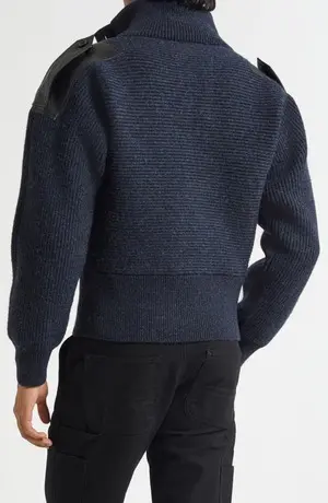 Burberry Leather Trim Ribbed Wool-blend Turtleneck Sweater