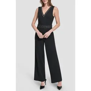 Dkny Stud Detail Scuba Crepe Jumpsuit - Black