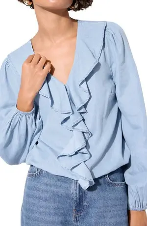 FRIENDS LIKE THESE Ruffle Chambray Top - Blue