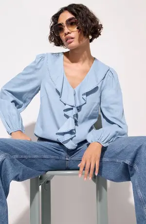 FRIENDS LIKE THESE Ruffle Chambray Top