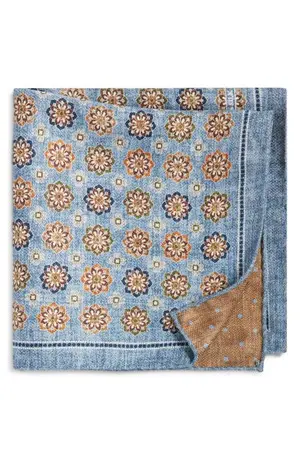 Nordstrom Double Print Silk Pocket Square - Light Blue