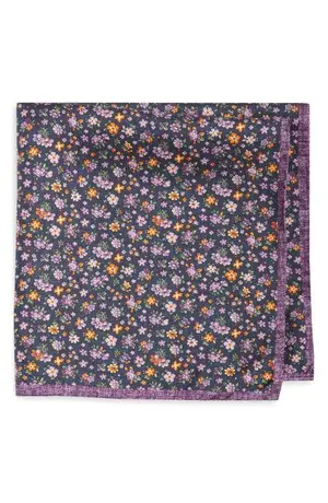 Nordstrom Floral Silk Pocket Square - Navy- Purple