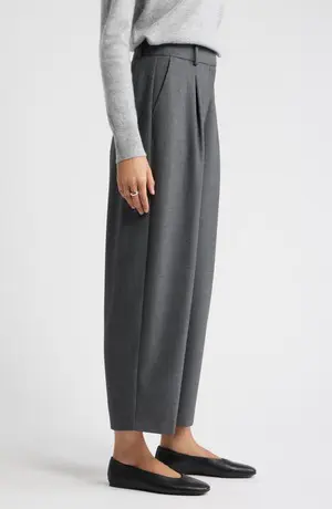 Nordstrom Pleated Ankle Length Trousers - Grey Charcoal Heather