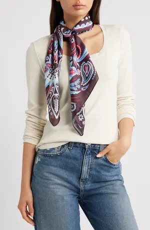 Treasure & Bond Oversize Square Satin Scarf - Burgundy Circle