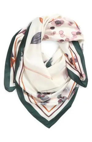 Treasure & Bond Oversize Square Satin Scarf - Ivory Winter Floral
