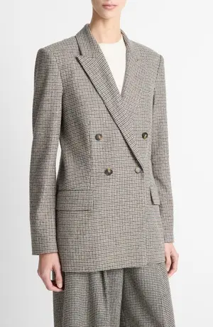 Vince Houndstooth Double Breasted Wool Blend Blazer