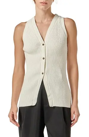 English Factory Rib Knit Button-up Vest