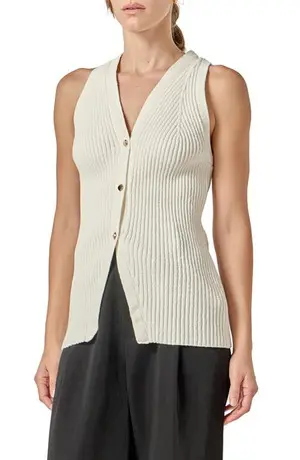 English Factory Rib Knit Button-up Vest