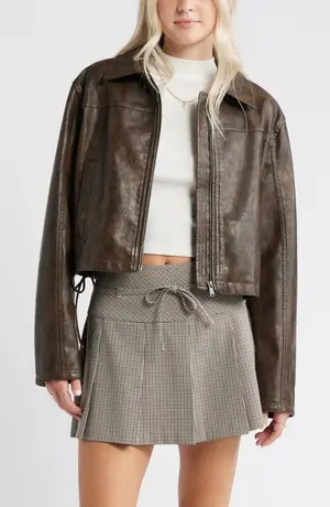 Bp. Faux Leather Moto Jacket - Brown