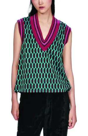 Anna Sui Glitter Geo Jacquard Pullover Vest