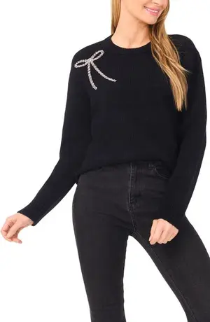 CECE DUPRAZ Embellished Bow Sweater - Rich Black
