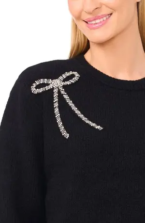 CECE DUPRAZ Embellished Bow Sweater - Rich Black