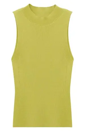 Mango Mock Neck Sleeveless Ribbed Knit Top - Lime