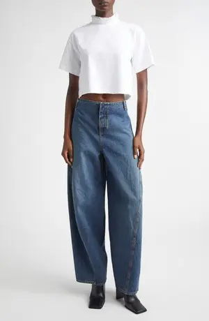 Alaïa Ribbon Collar Crop T-shirt - Blanc